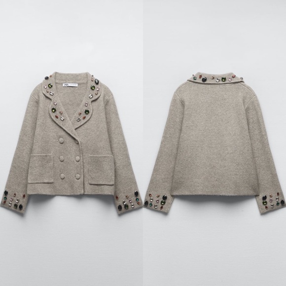 Zara | Jackets & Coats | Zara 2 Piece Set Beaded Knit Blazer And Skirt W Jewels | Poshmark